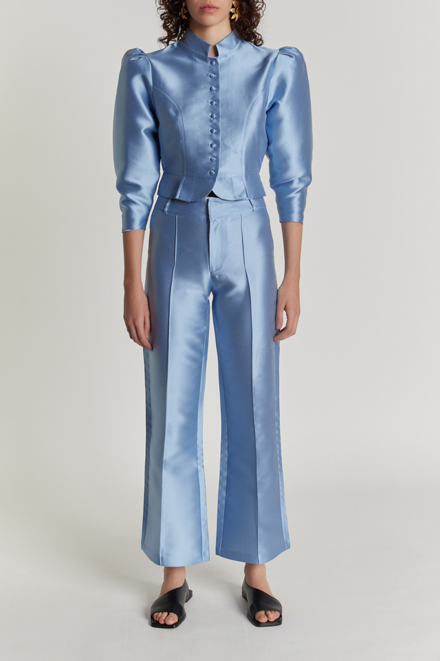 NIAGARA BLUE Satin Flared Pants – DESTREE