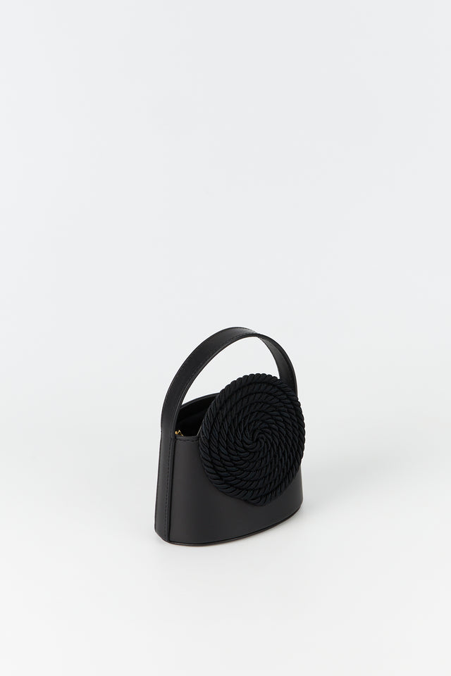 Black mini leather bag with passementerie details – DESTREE