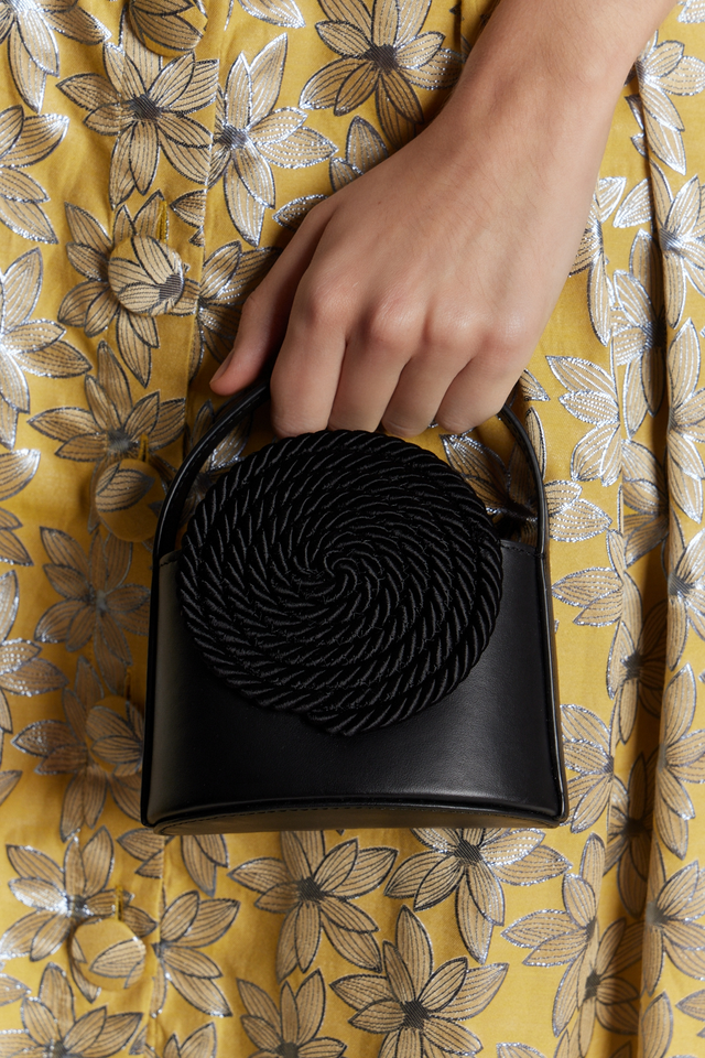 Black mini leather bag with passementerie details – DESTREE